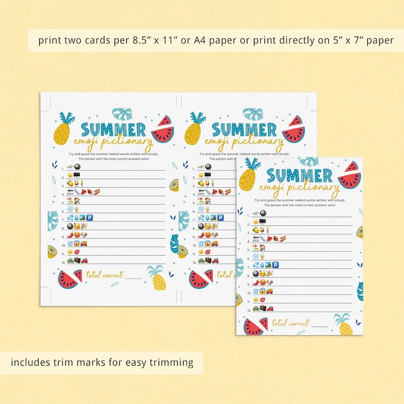 Summer Emoji Pictionary Game Printable Summertime Activities for Kids ...