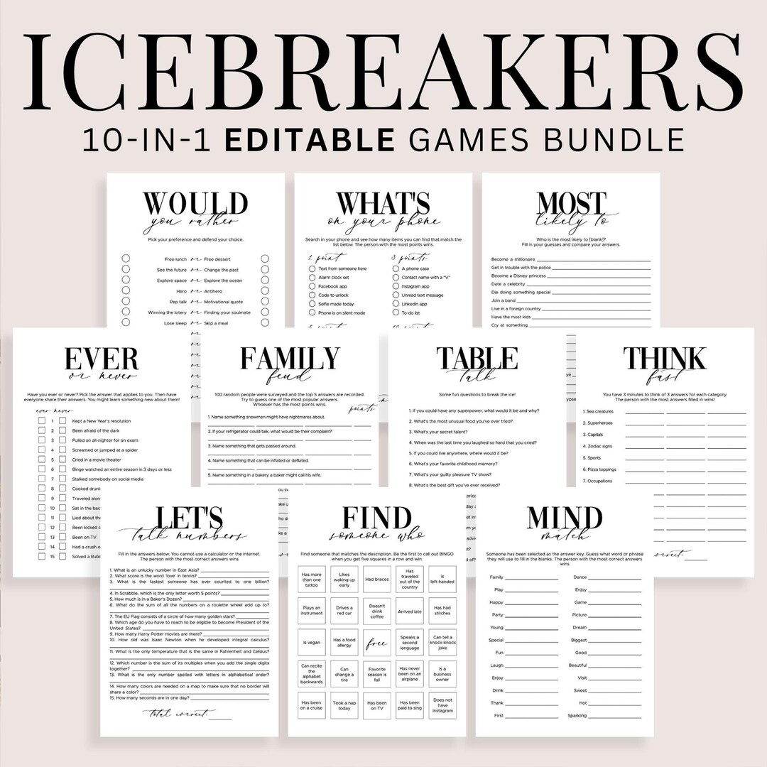 Icebreaker Games Bundle | Conversation Starters Templates Dinner Party ...