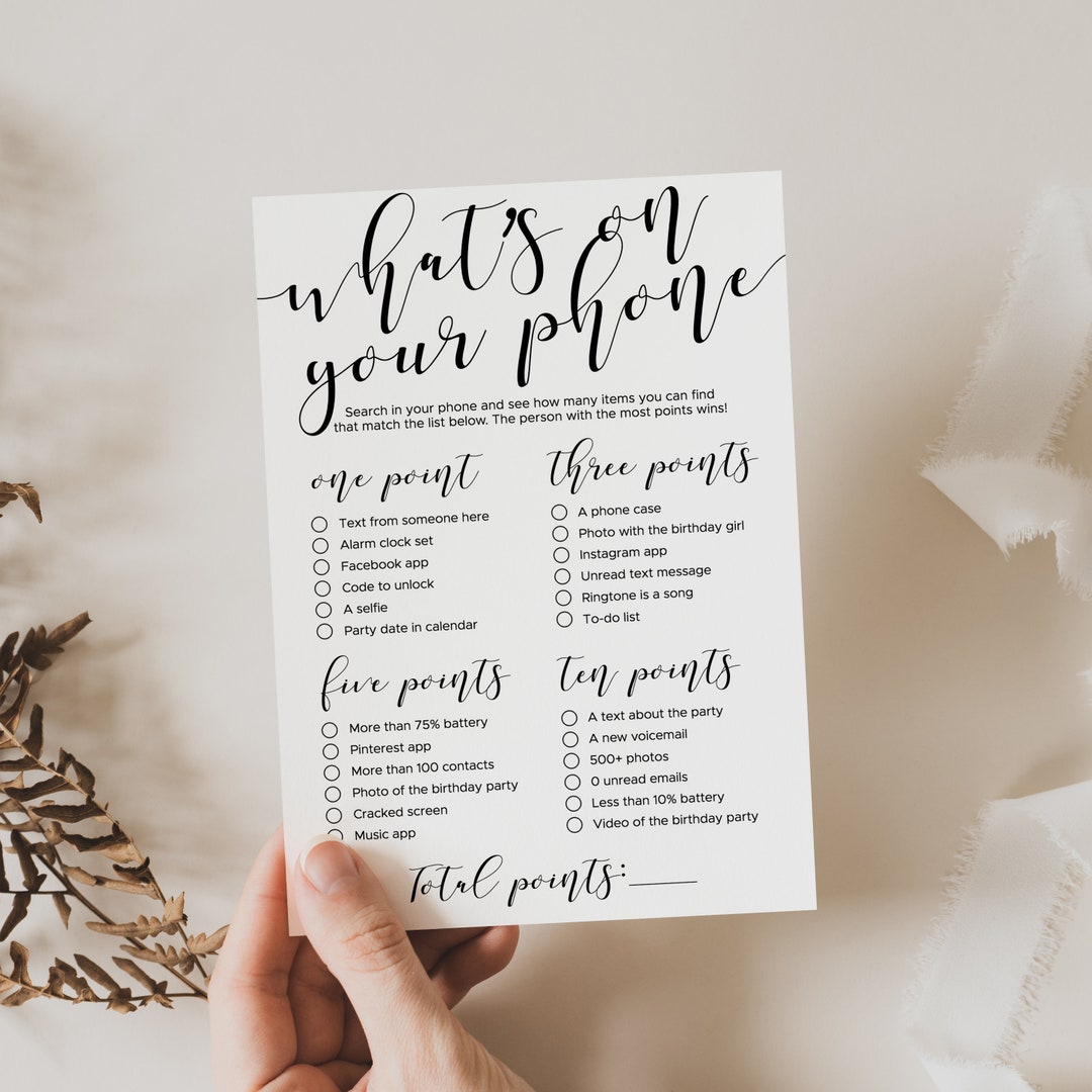 Whats on Your Phone Birthday Party Game Printable Womens Birthday ...