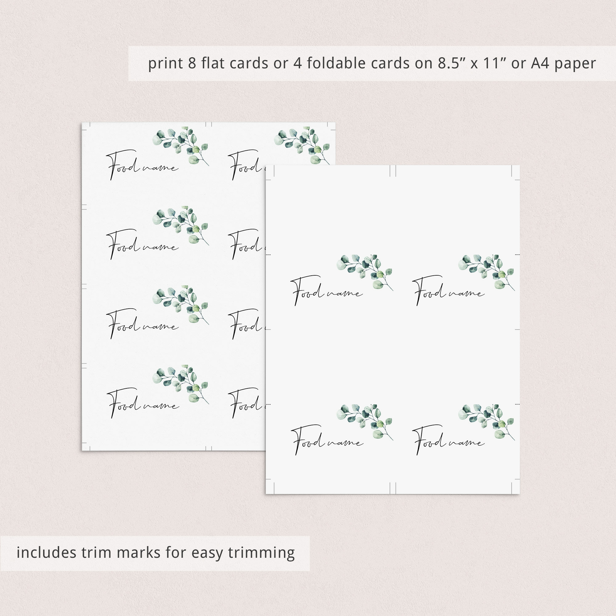 Greenery Food Cards for Buffet Eucalyptus Wedding Food Labels Template ...