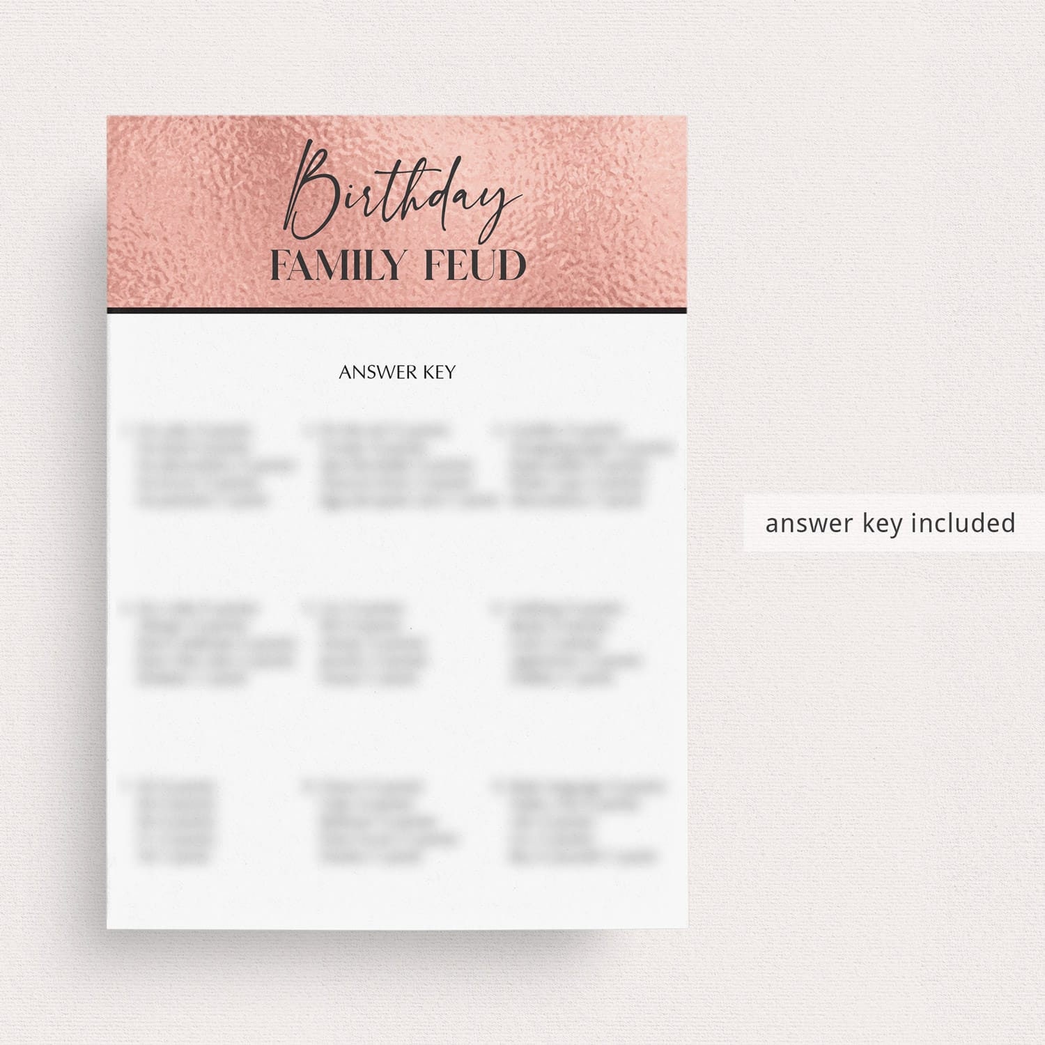 Rose Gold Birthday Games for Her Pink Birthday Family Feud Game ...