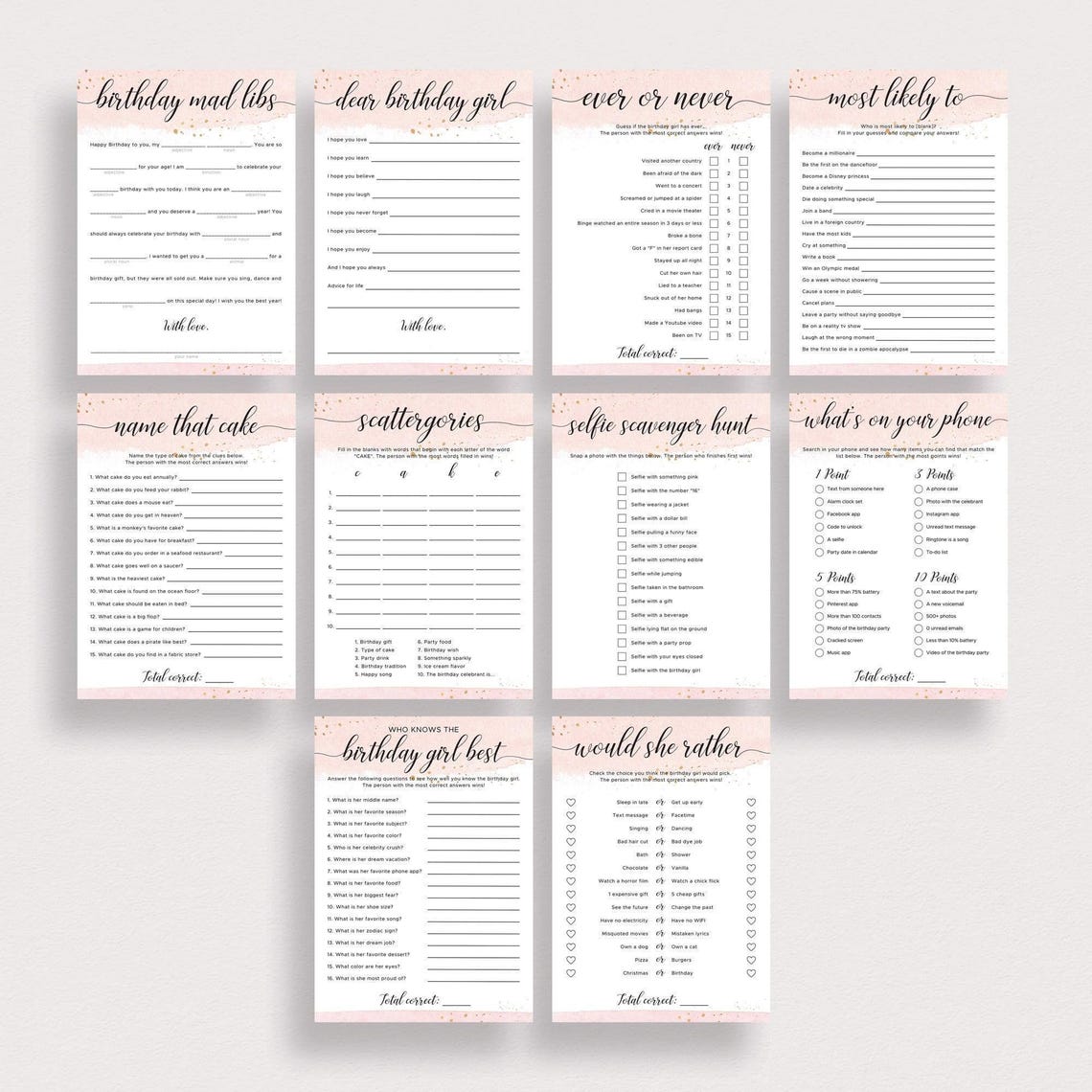 Sweet 16 Party Games Bundle Printable Sweet Sixteen Games Pack Pink and ...