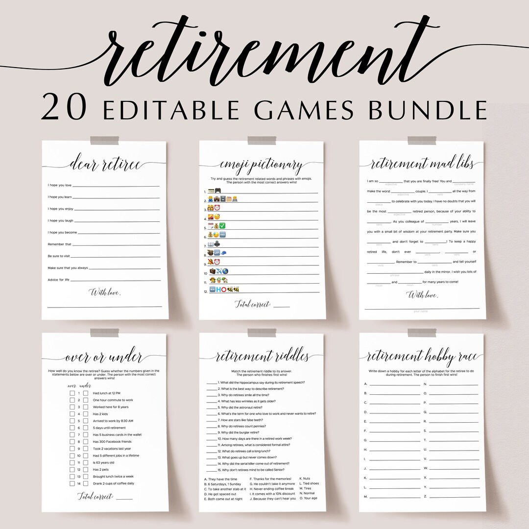 Retirement Games Printable Retiree Party Activities for Office ...