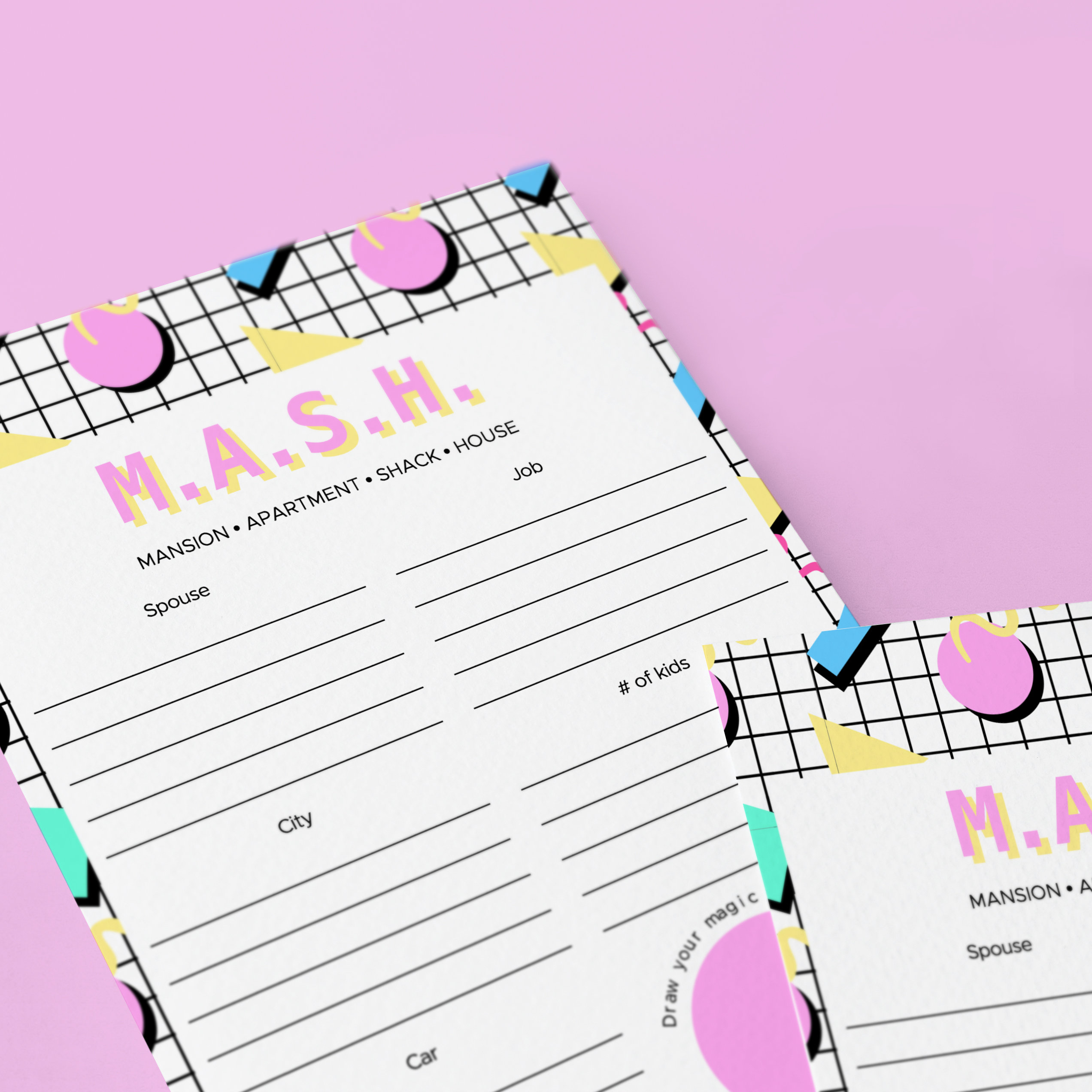 90s Party M.A.S.H. Printable Bachelorette Party Game Idea Pink and Aqua ...