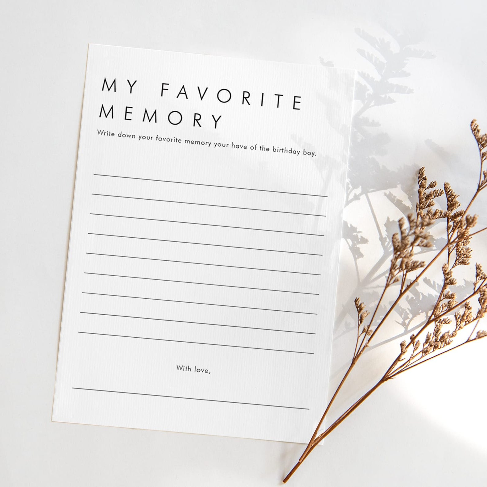 Mens Birthday Party Game Printable My Favorite Memory of the Birthday ...
