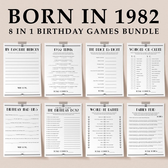 1982 Games Bundle for Him Adults Birthday Activities Set of 8 - Etsy