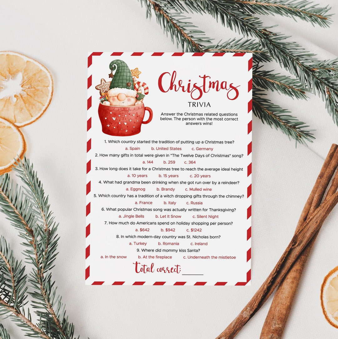 Christmas Trivia Game Printable Holiday Quiz With Fun Facts Questions ...
