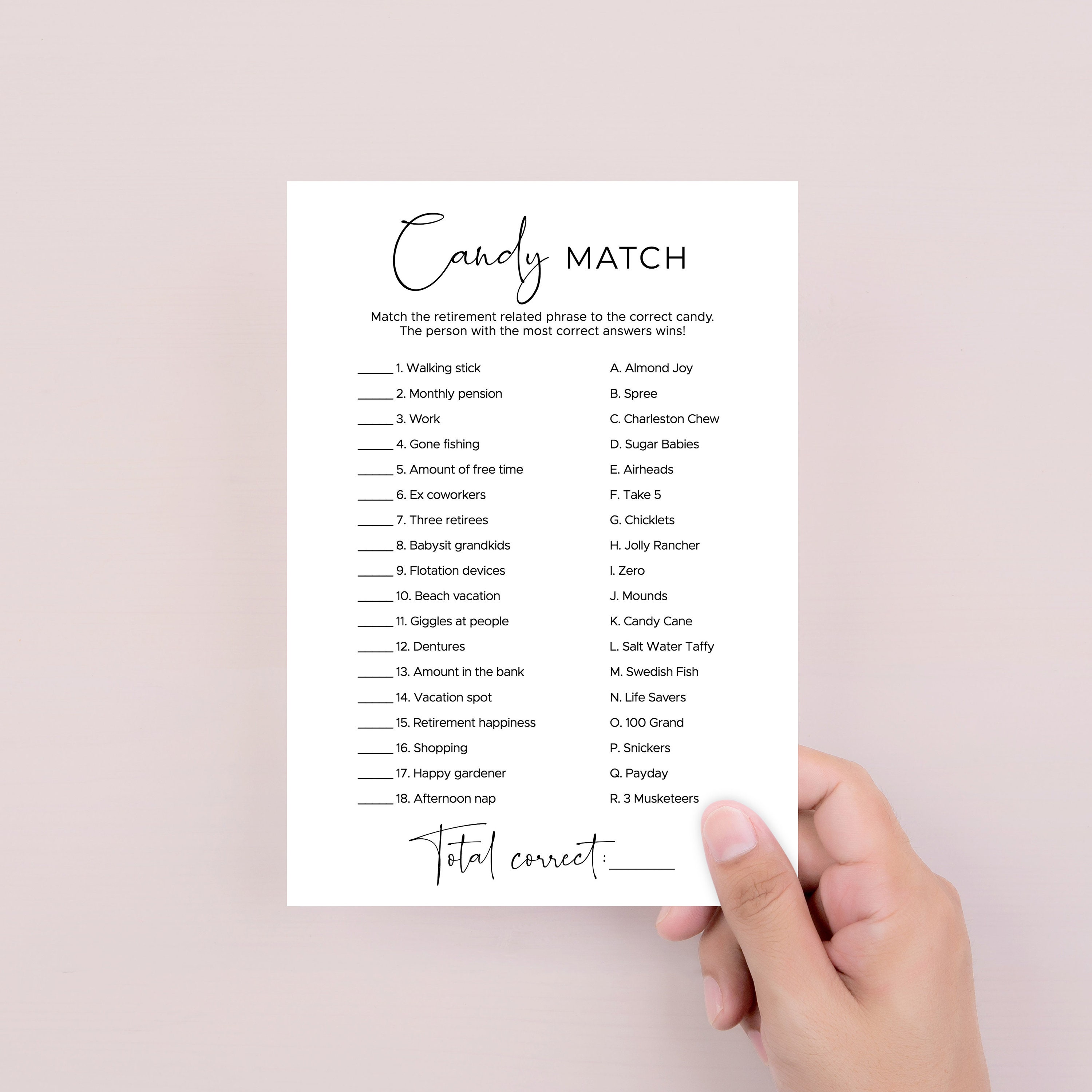 Retirement Candy Match Game Printable Black and White Activity Ideas ...