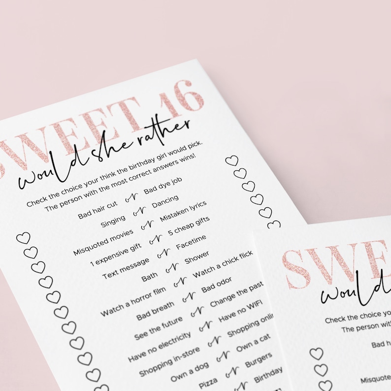 Rose Gold Sweet 16 Games Bundle Printable Turning Sixteen Years Old ...