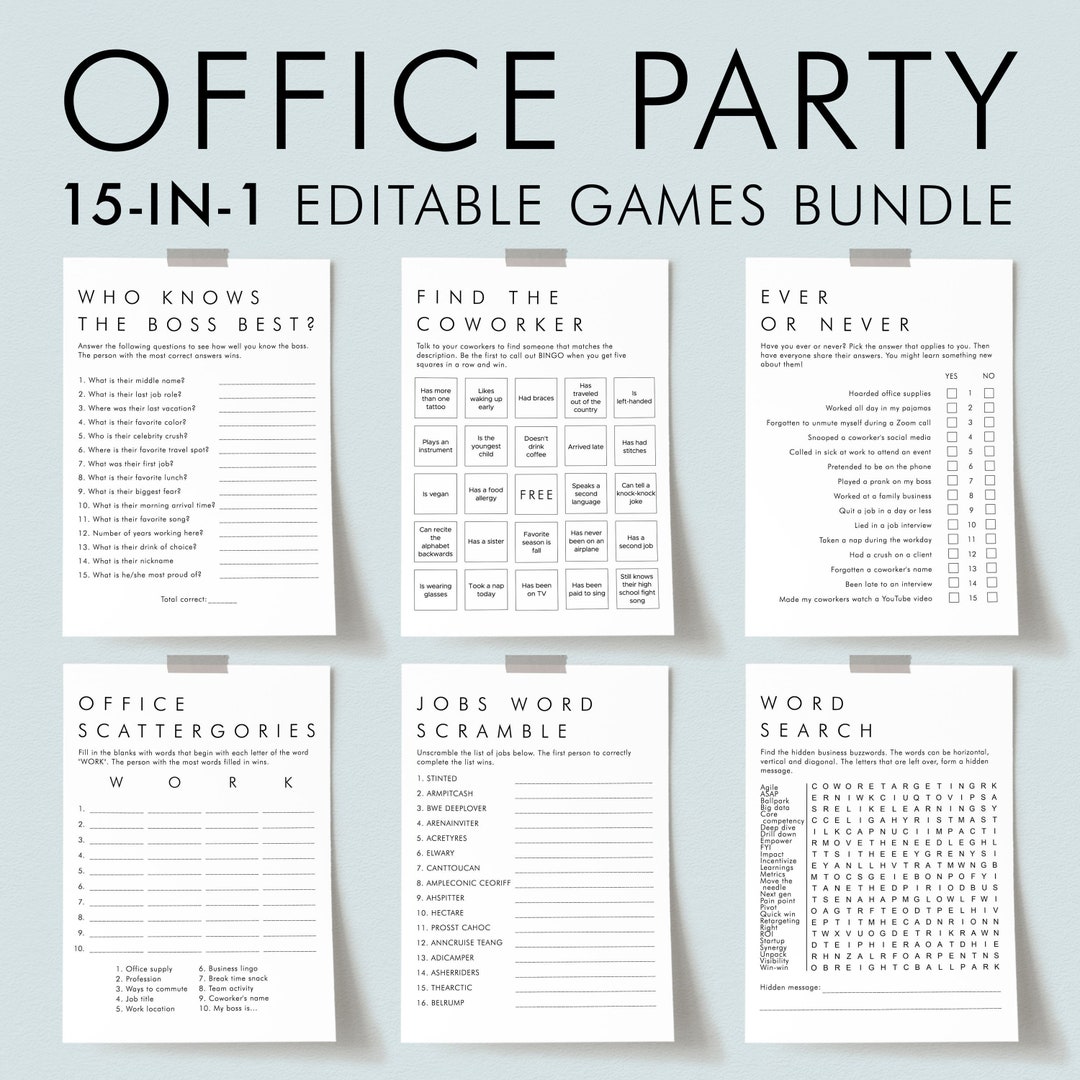 Minimalist Office Party Games for Coworker Party Activities Bundle ...