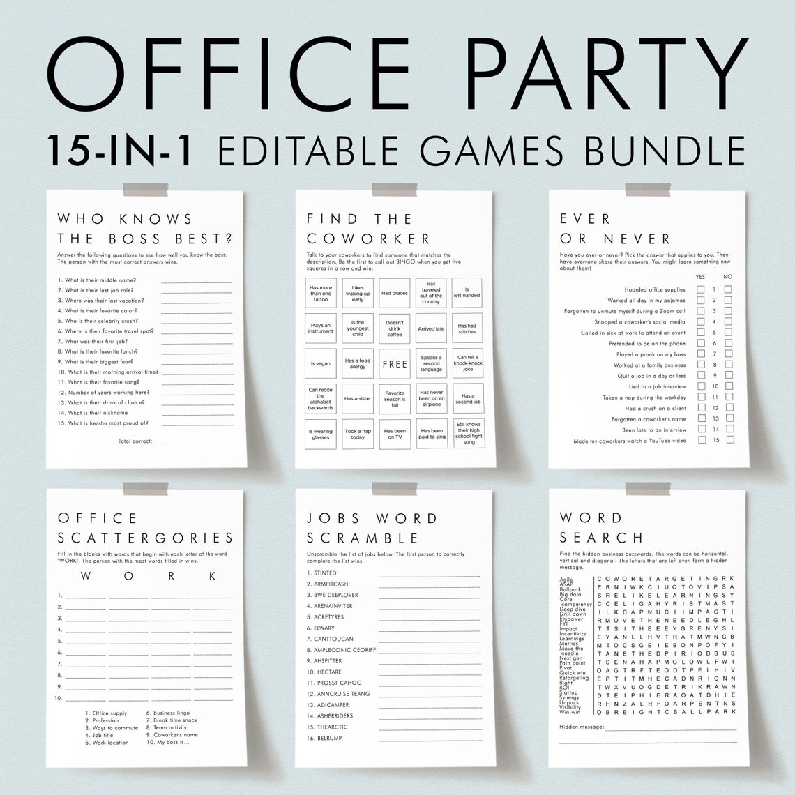 Minimalist Office Party Games for Coworker Party Activities Bundle ...