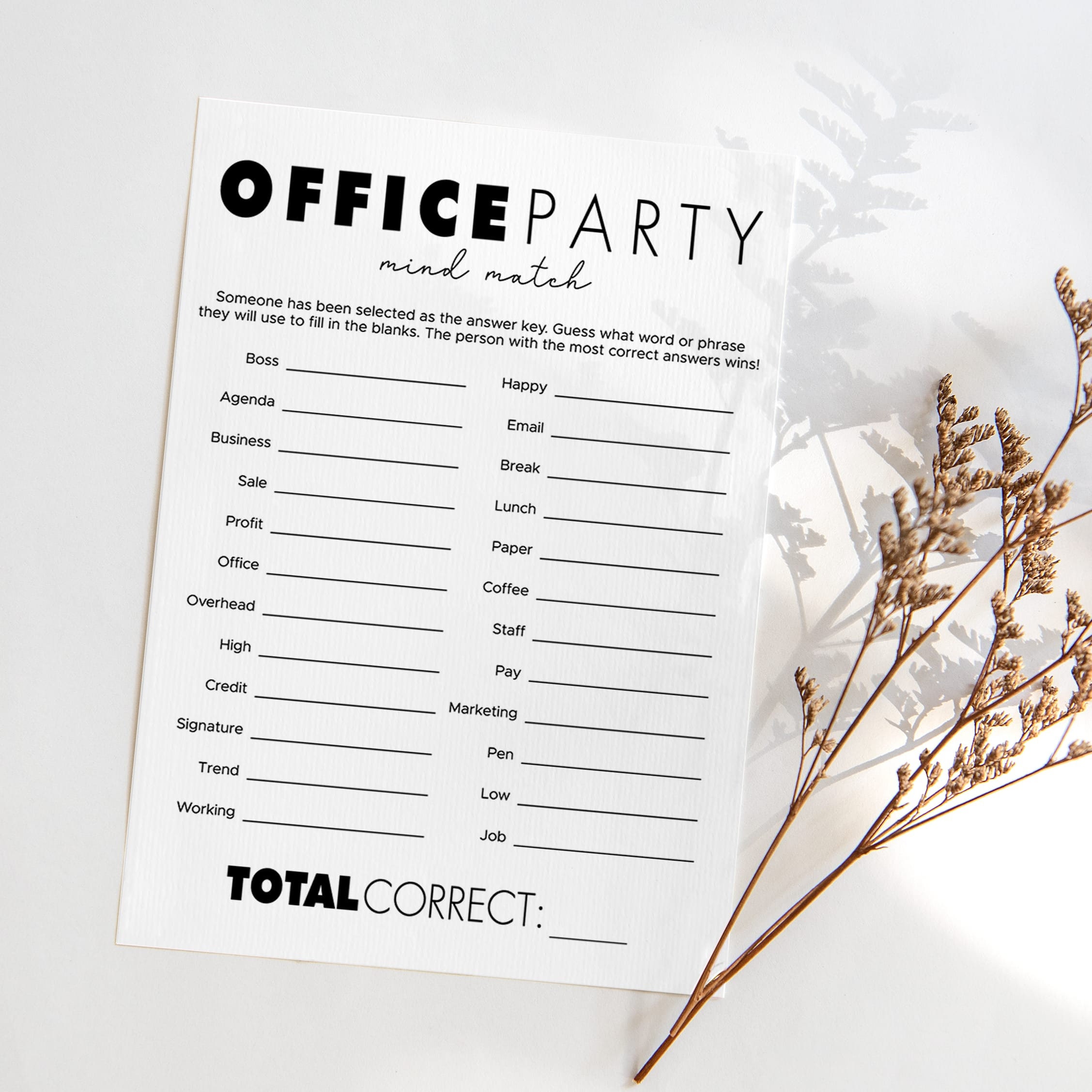 Office Party Mind Match Game Digital Download Work Party Finish the ...