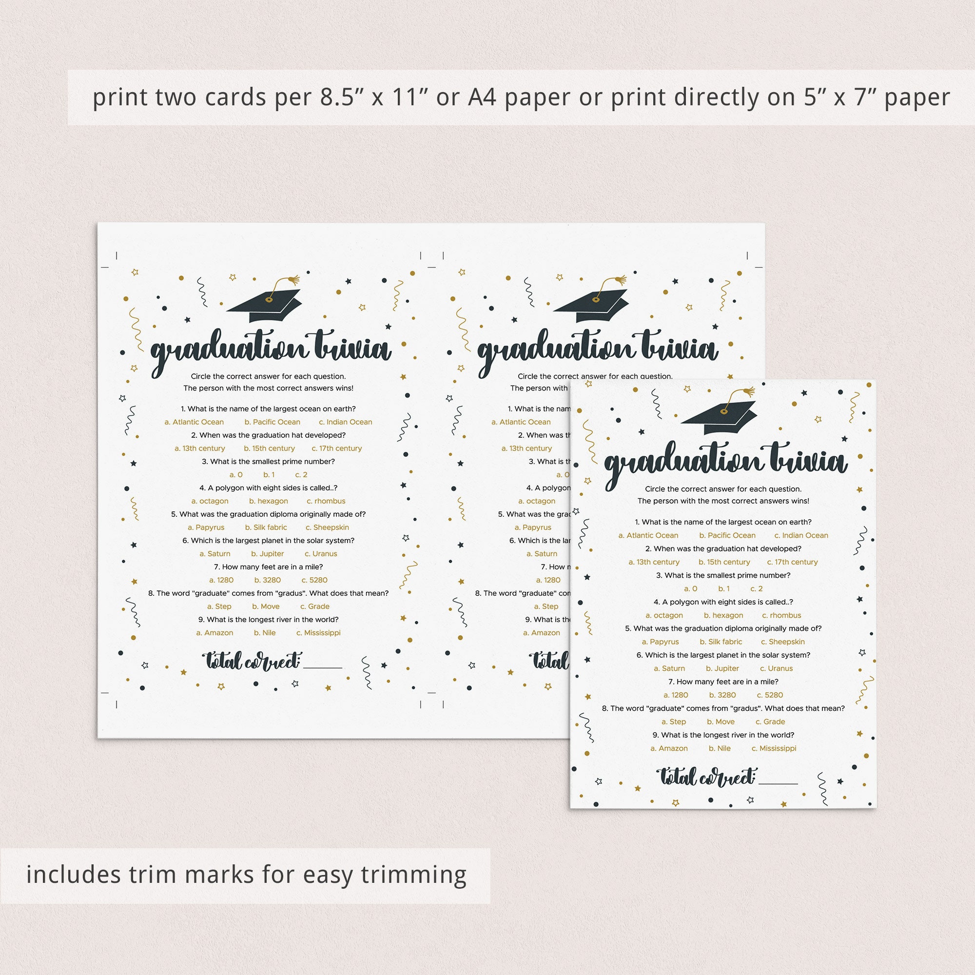 Trivia Graduation Game Graduation Trivia Printable One Last Test ...