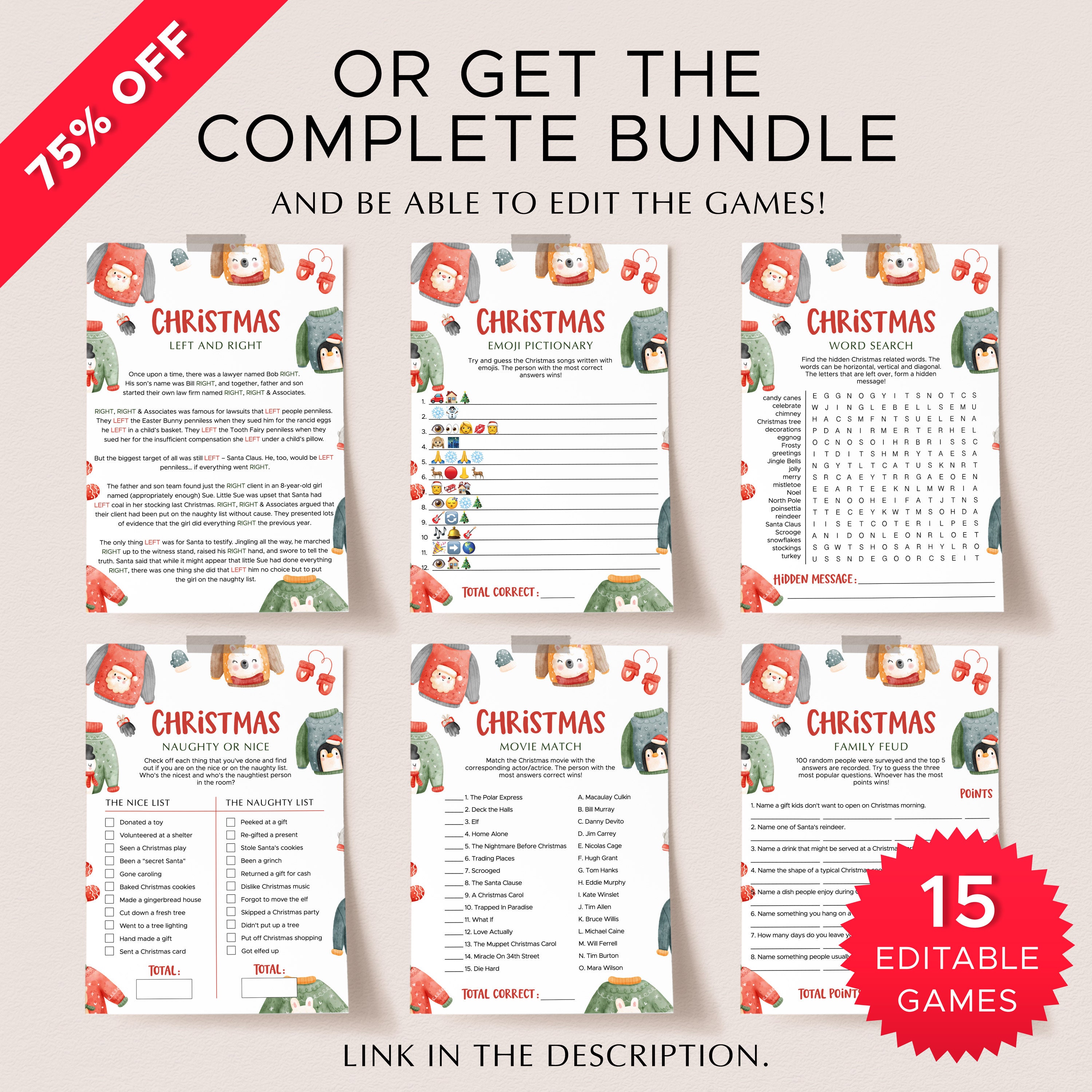 Ugly Sweater Christmas Whats on Your Phone Game Printable Funny Xmas ...