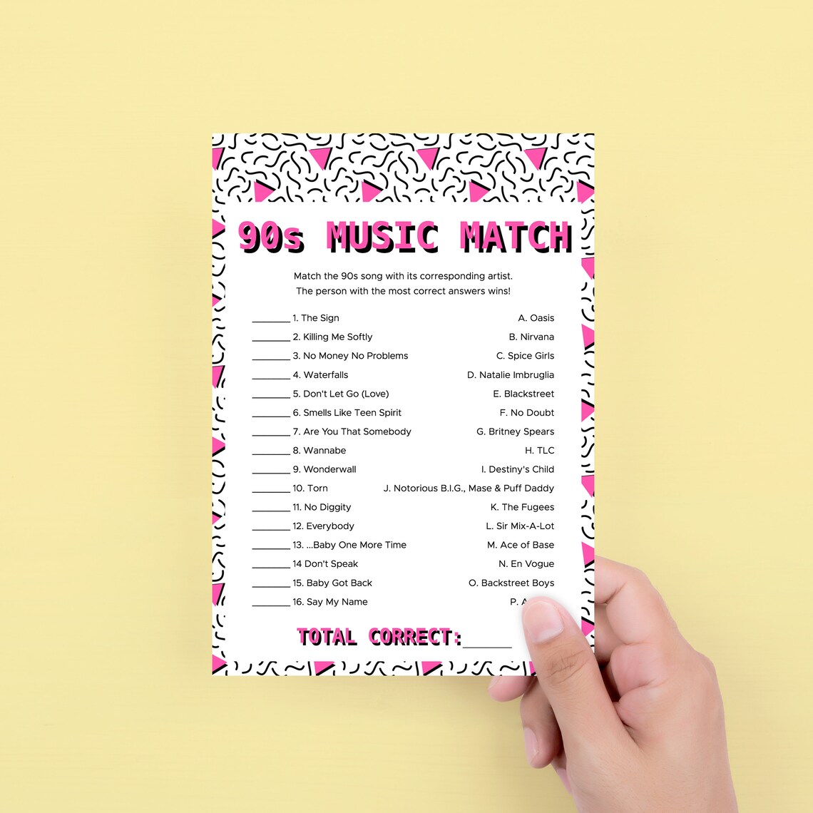 90s Music Match Game Printable Match the Music From the 1990s Theme ...