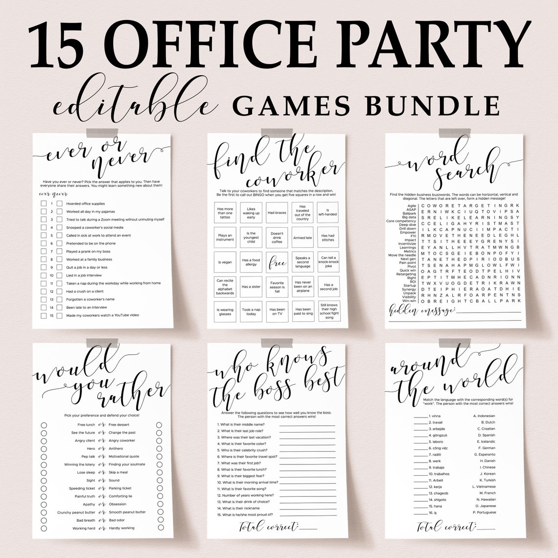 Office Party Games Bundle Printable Team Building Games for Work ...