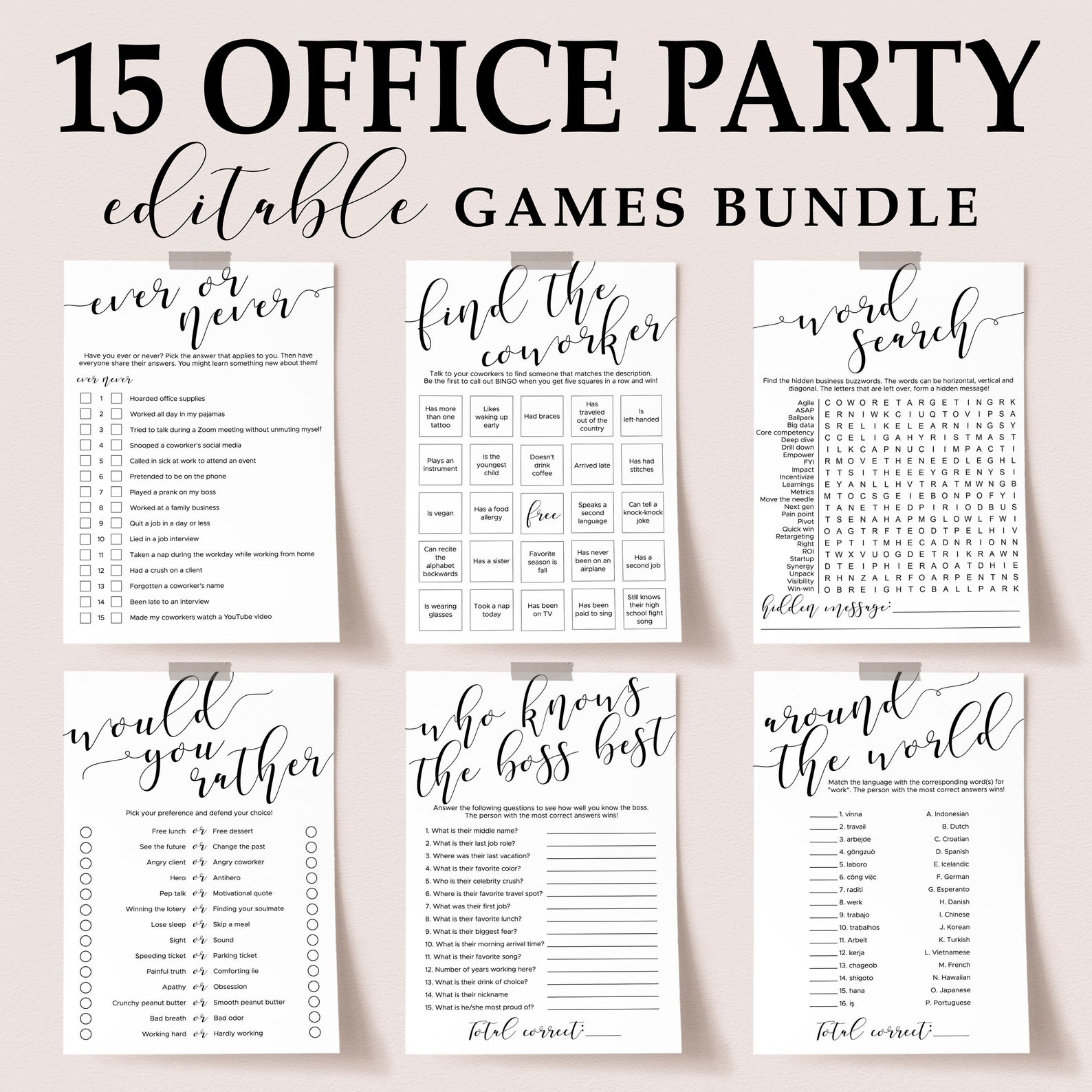 Office Party Games Bundle Printable Team Building Games for Work ...