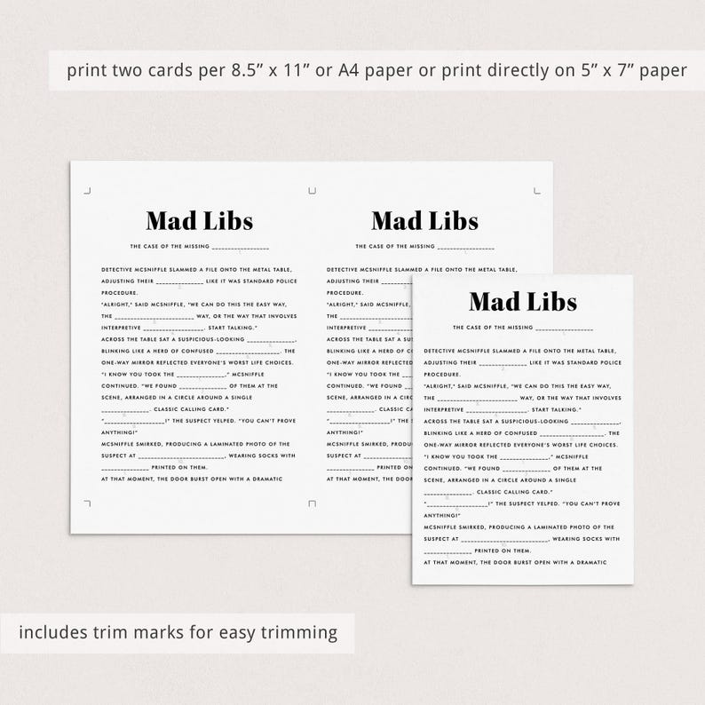 Mad Libs Game Printable, Adult Mad Libs for the Office Party Icebreaker ...
