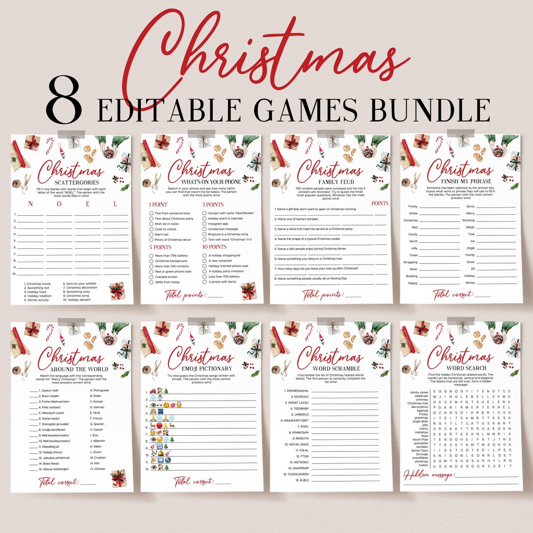 Elegant Christmas Games Bundle Printable Homemade Holiday Activities ...