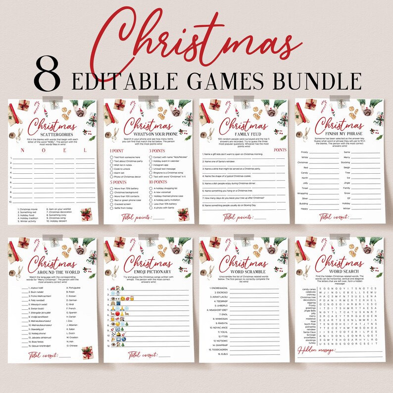Elegant Christmas Games Bundle Printable Homemade Holiday - Etsy