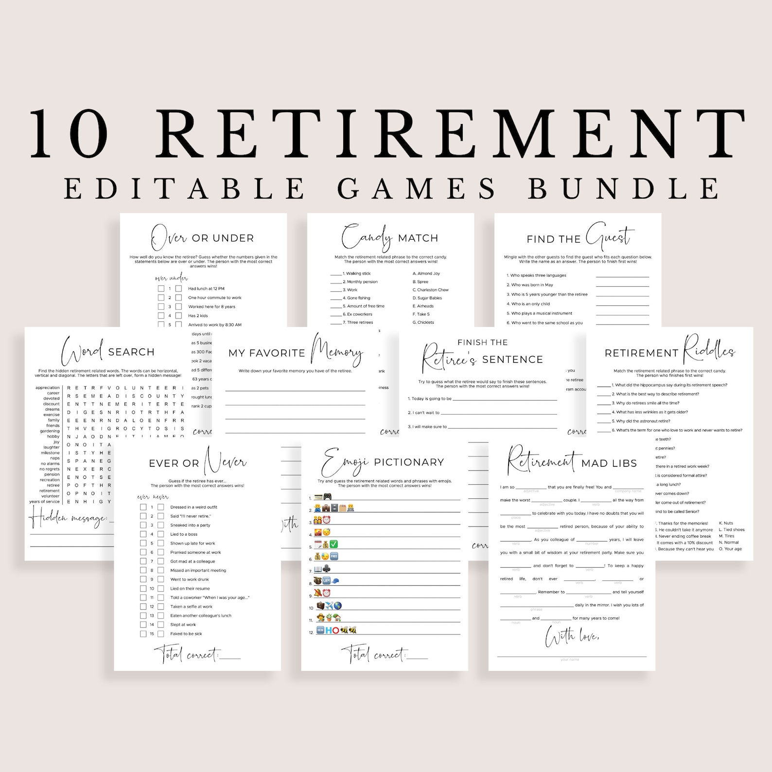 Retirement Party Games Bundle Personalized Games for the Retiree Office ...