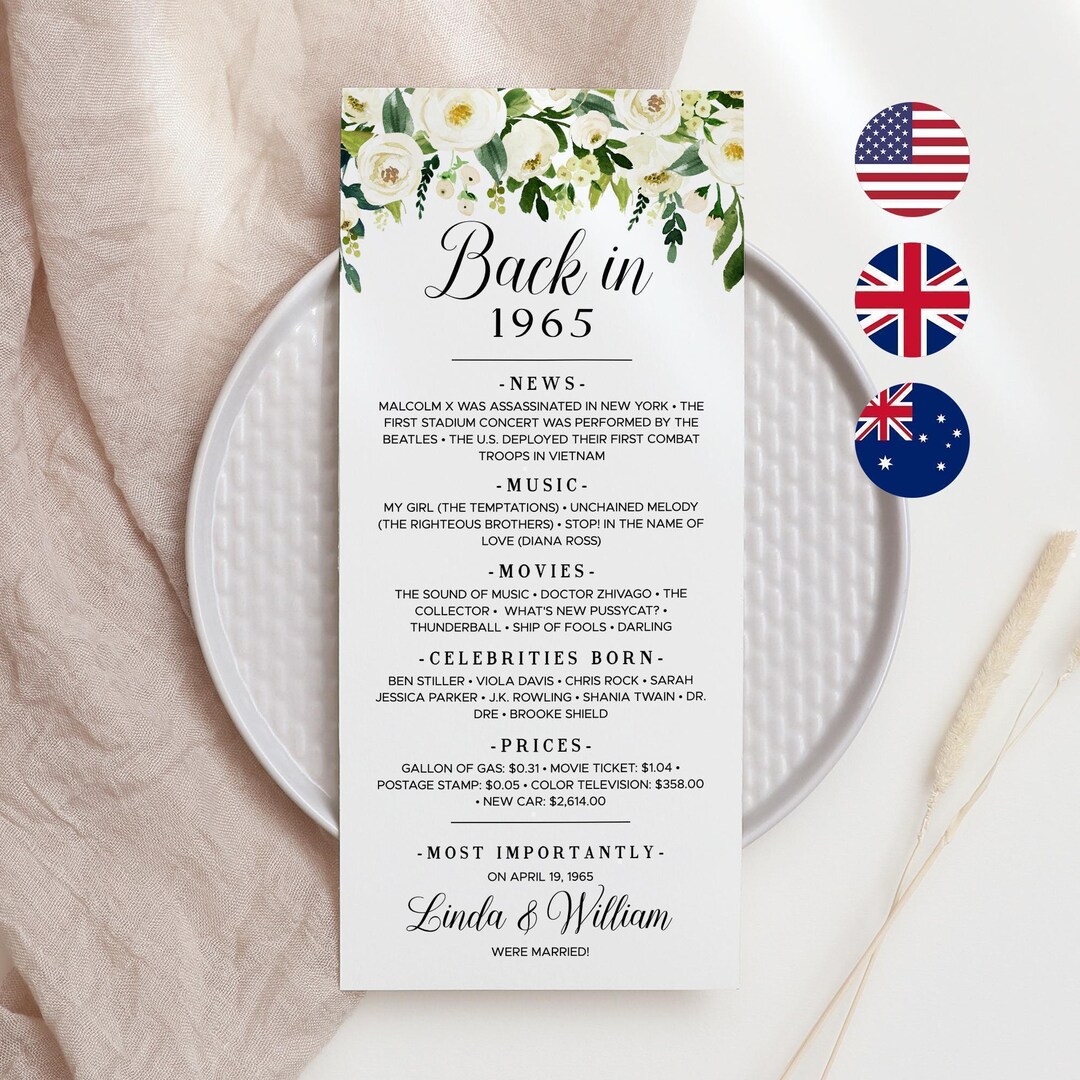 60th Anniversary Party Decorations 60th Anniversary Dinner Cards ...
