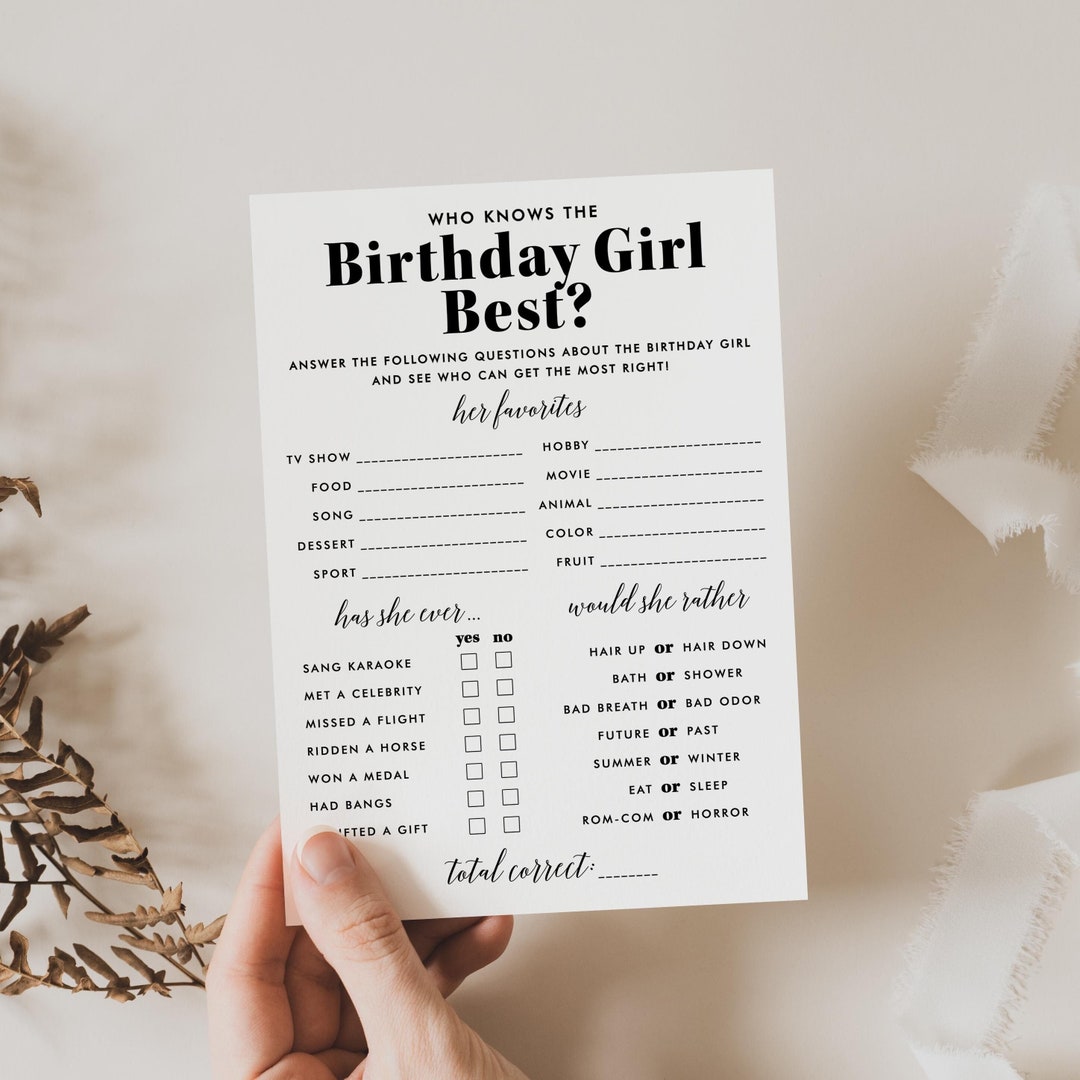 Who Knows the Birthday Girl Best Printable Bday Girl Trivia Game ...