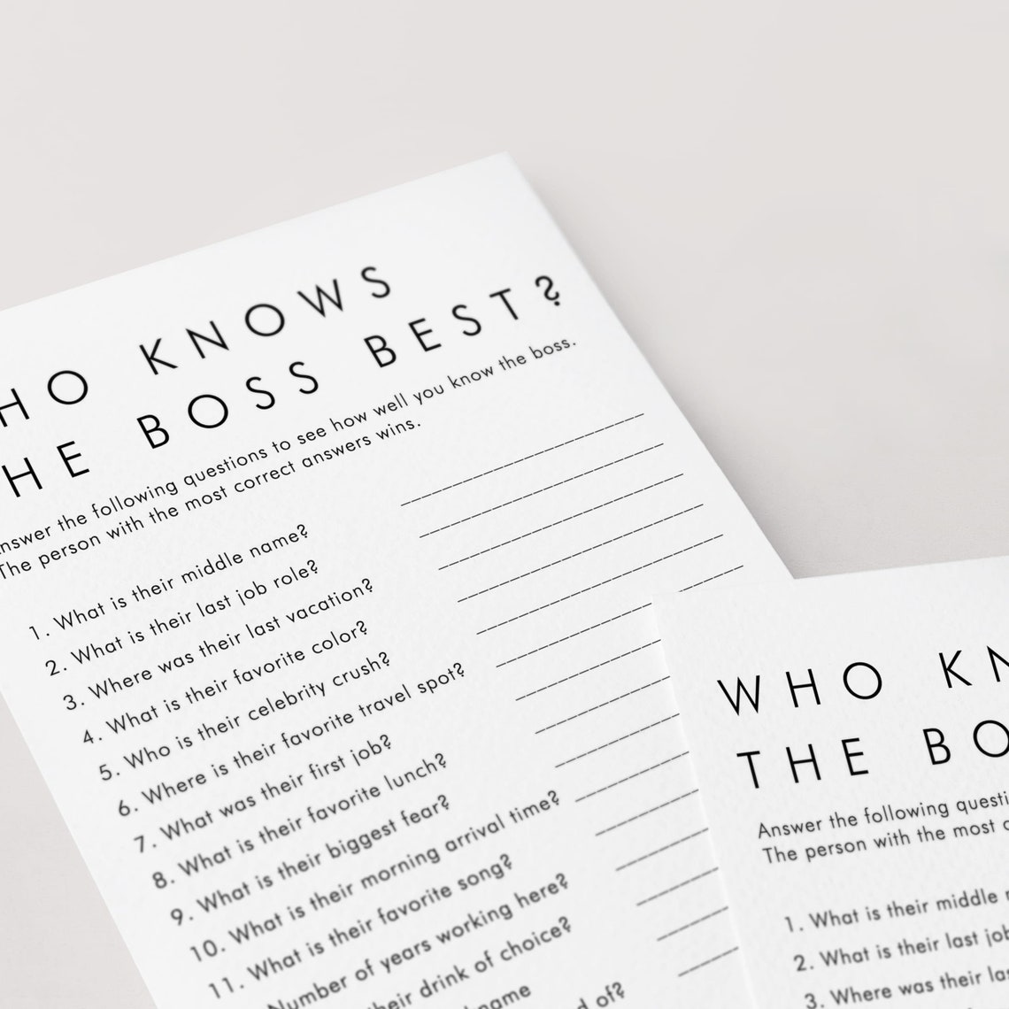 Who Knows the Boss Best Game Minimalist Office Party Game Printable ...