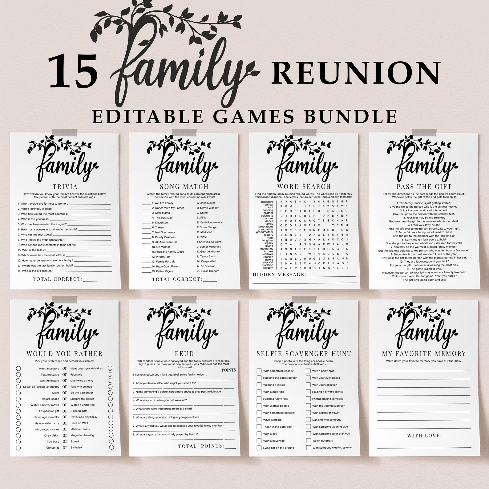 Family Reunion Games Bundle for Adults and Kids Pass the Gift Family ...