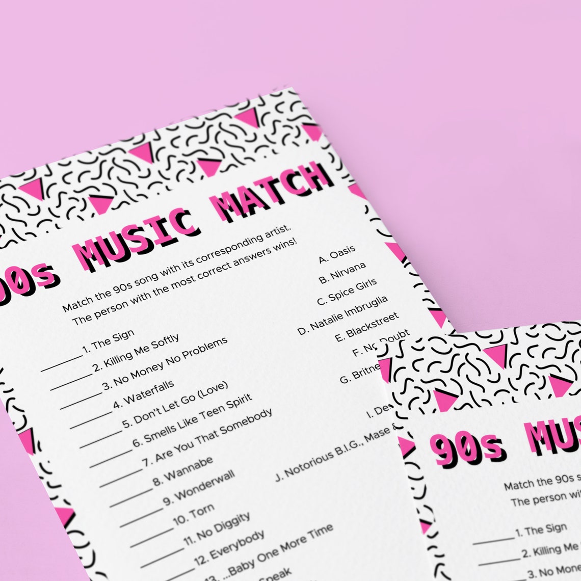 90s Music Match Game Printable Match the Music From the 1990s Theme ...
