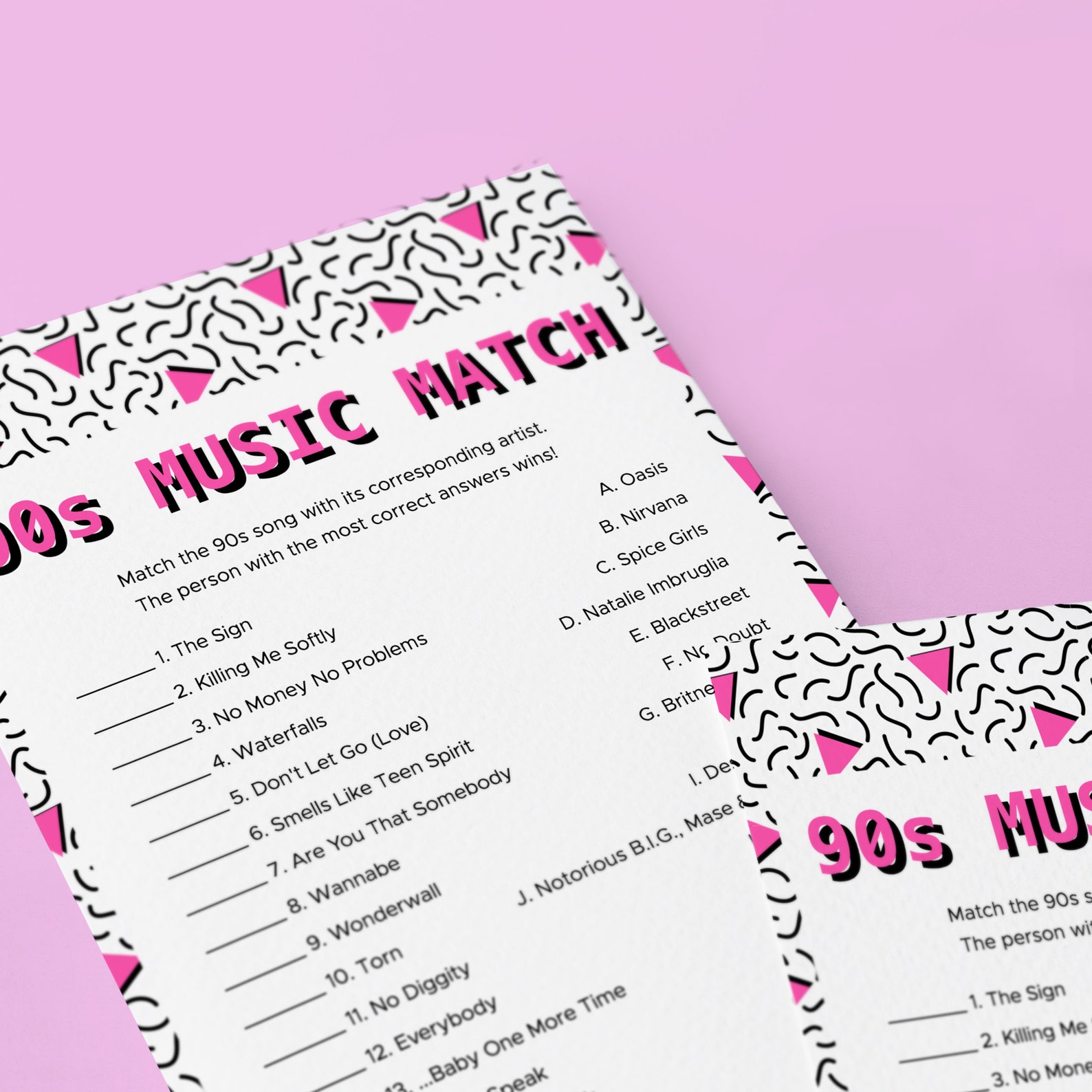 90s Music Match Game Printable Match the Music From the 1990s Theme ...