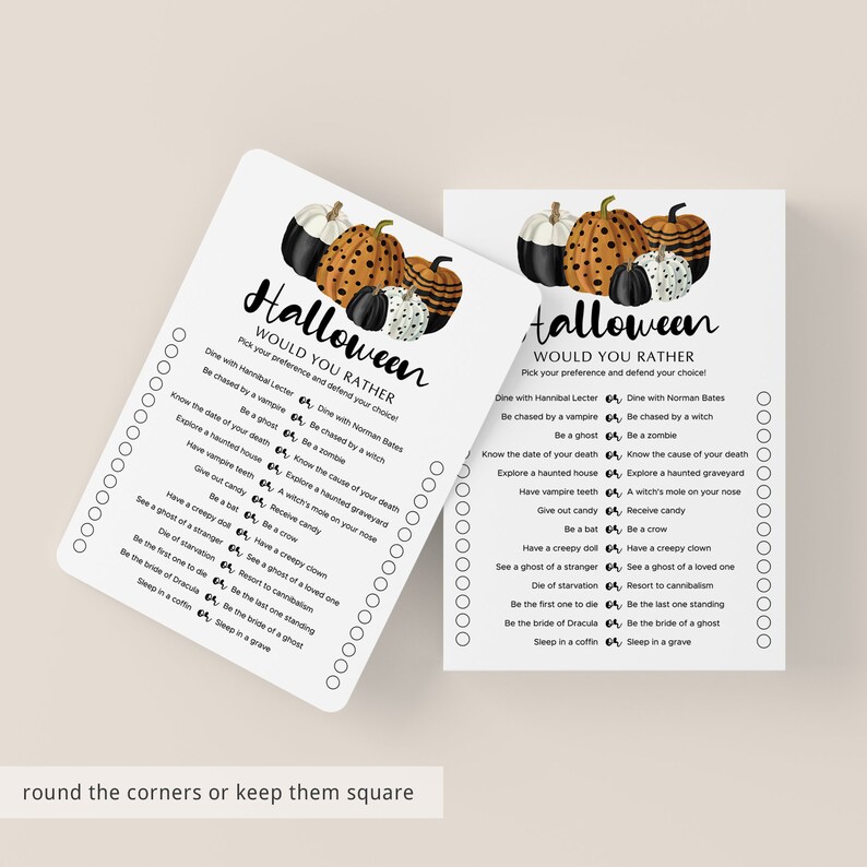 Halloween Would You Rather Game Printable Pumpkin Themed Choosing Game ...