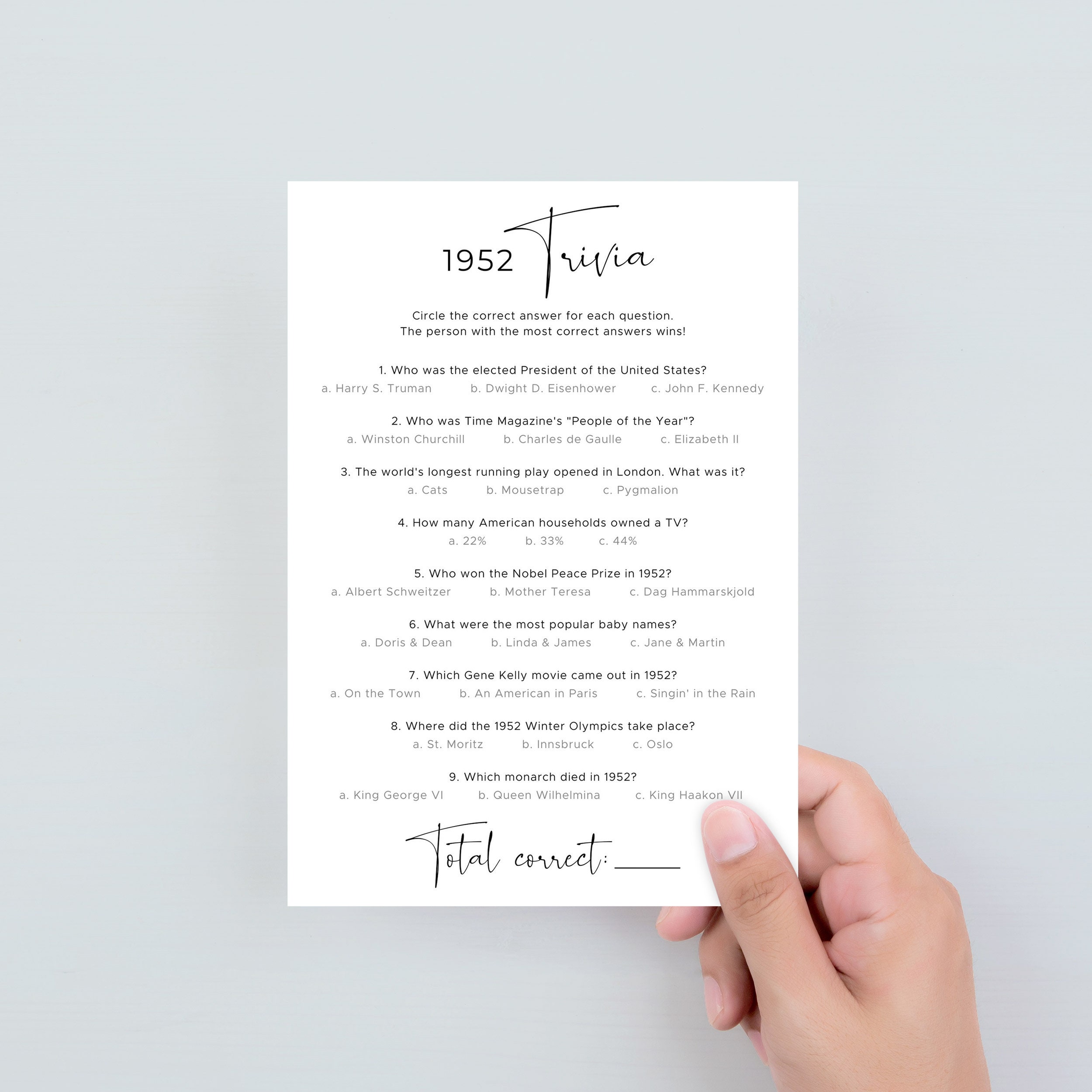 Born in 1952 Birthday Games Printable Minimalist 72nd Bday Party ...