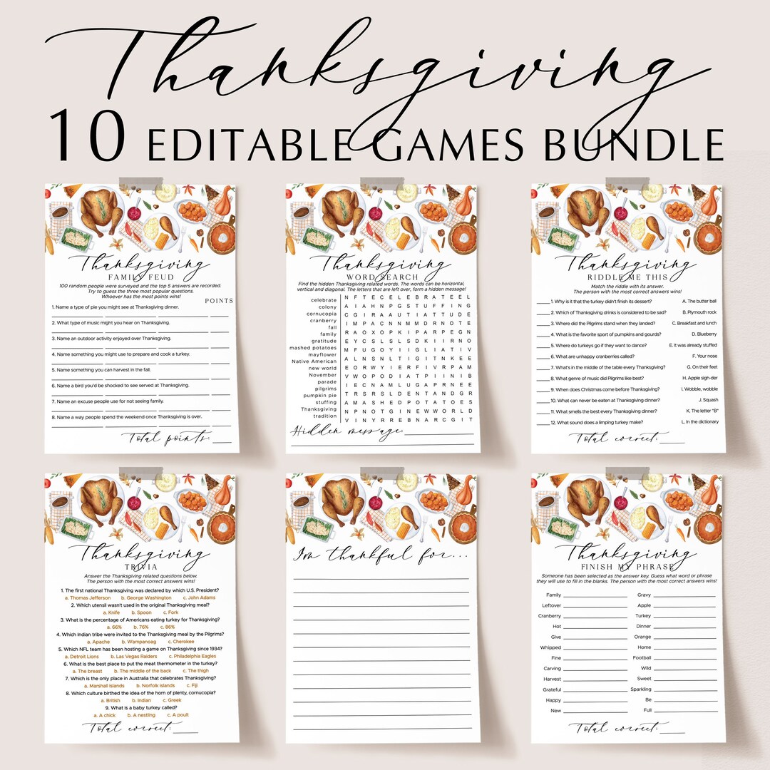 Thanksgiving Party Games Bundle Printable Fall Dinner Party Activities ...