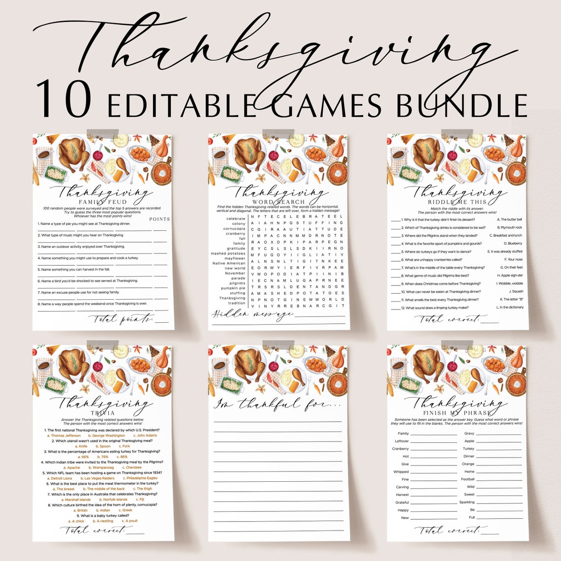 Thanksgiving Party Games Bundle Printable Fall Dinner Party - Etsy