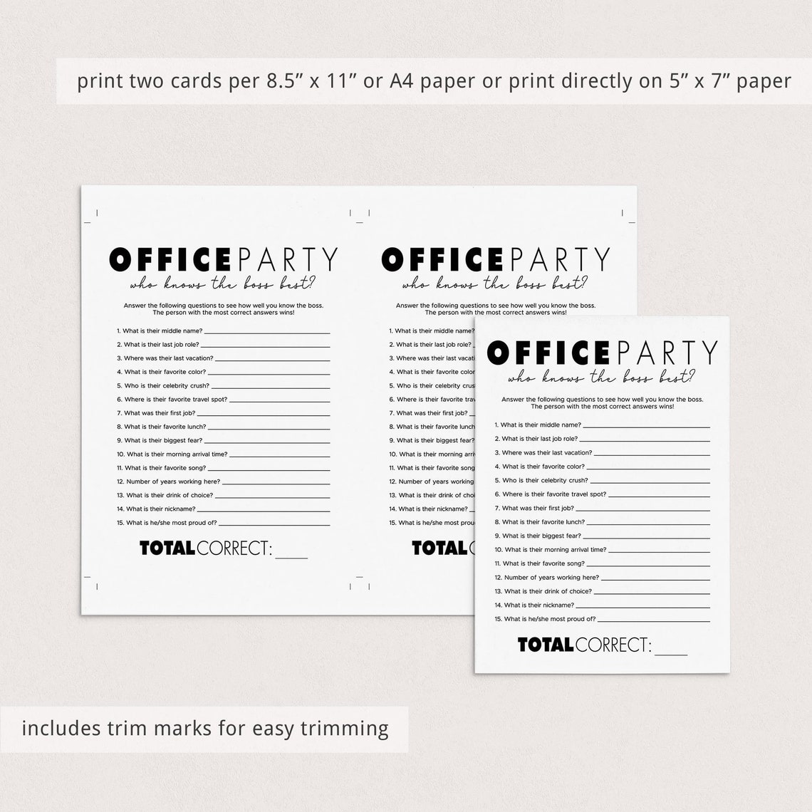 Who Knows the Boss Best Game Printable Office Party Activity Idea, Team ...