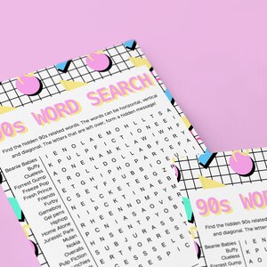 90s Word Search Game Printable 1990s Birthday Party Game Ideas for Kids ...