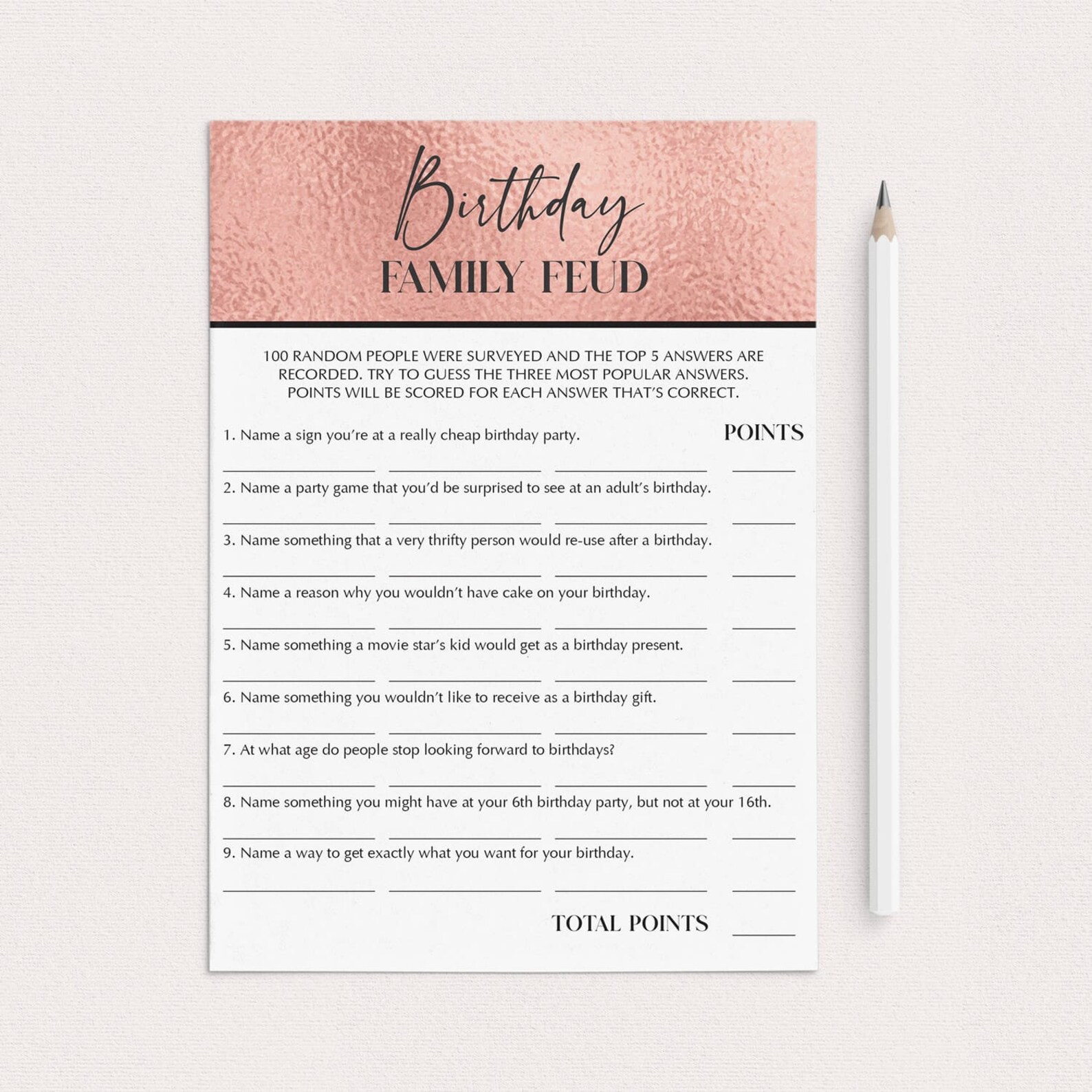 Rose Gold Birthday Games for Her Pink Birthday Family Feud Game ...