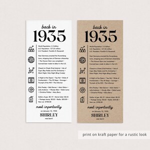 1935 Birthday Party Decorations 90th Bday Place Cards Born in 1935 ...