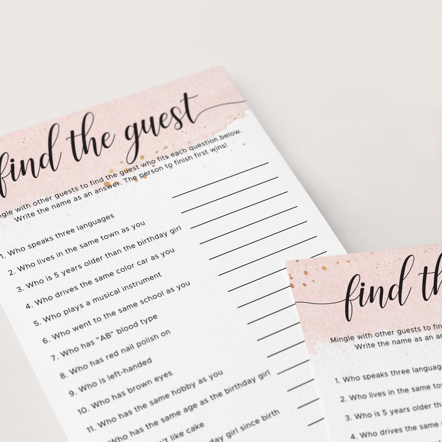 Find the Guest Game Questions Womens Birthday Game Printable Icebreaker ...