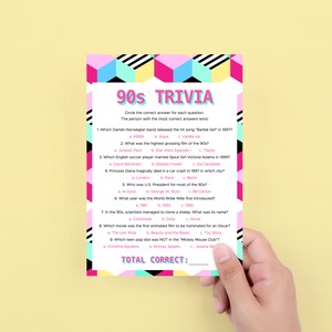 90s Trivia Printable Pop Culture Quiz Game Nineties Theme Party ...