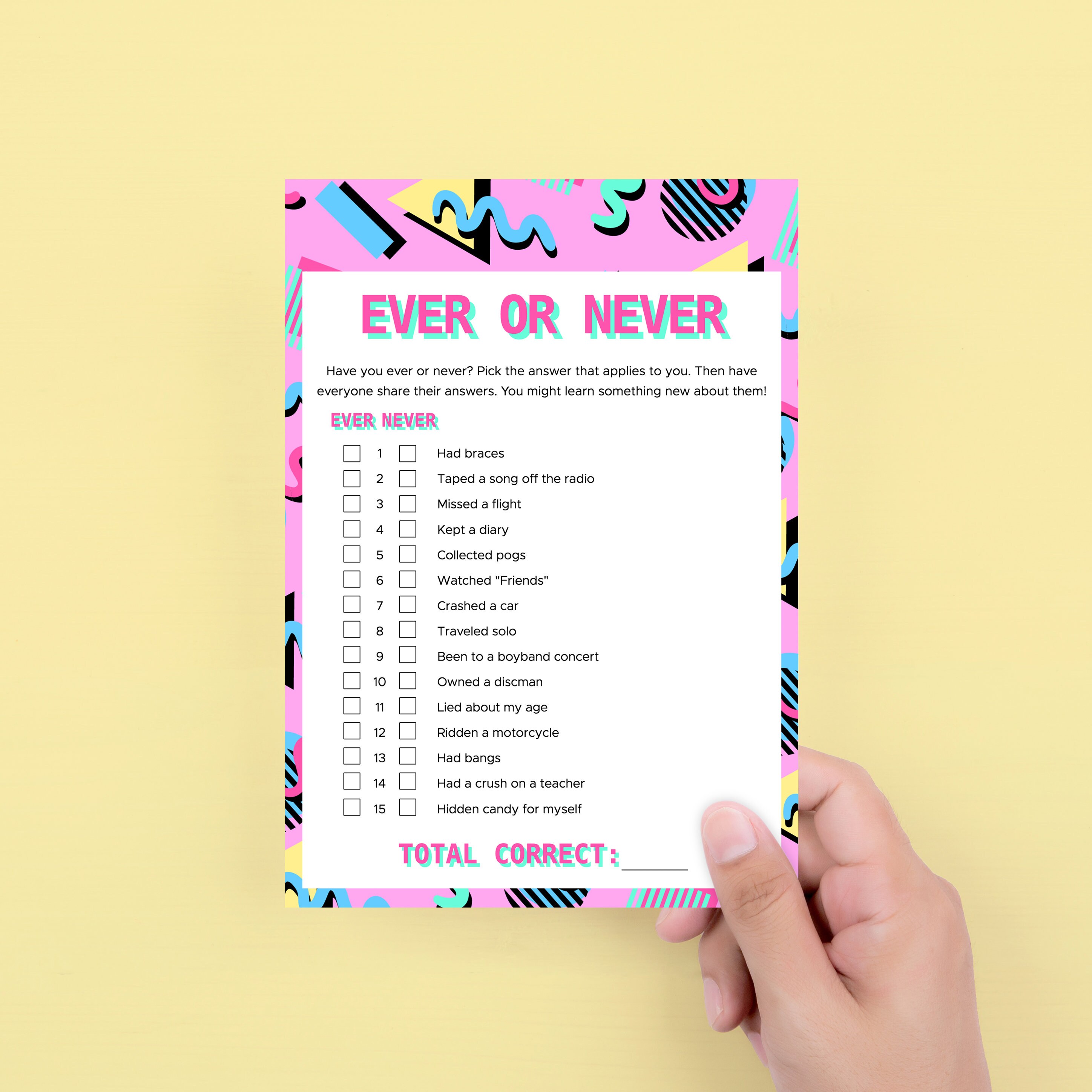 Ever or Never Game for 90s Themed Party Nineties Birthday - Etsy