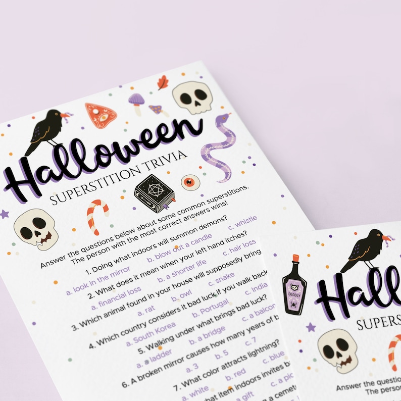 Halloween Superstition Trivia Game Printable Fun Facts Quiz Card How ...