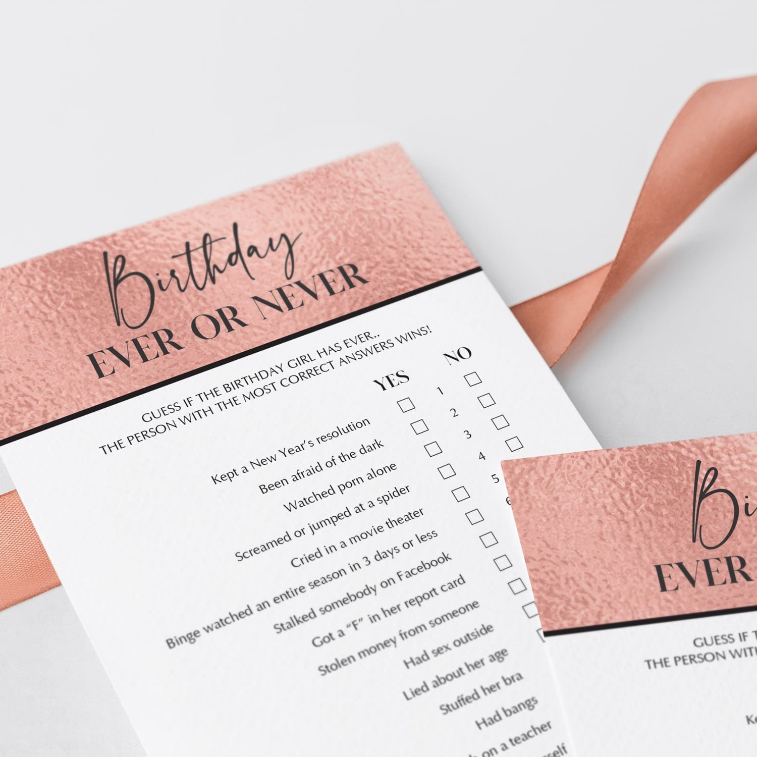 Editable Birthday Games for Her Ever or Never Game Printable Rose Gold ...