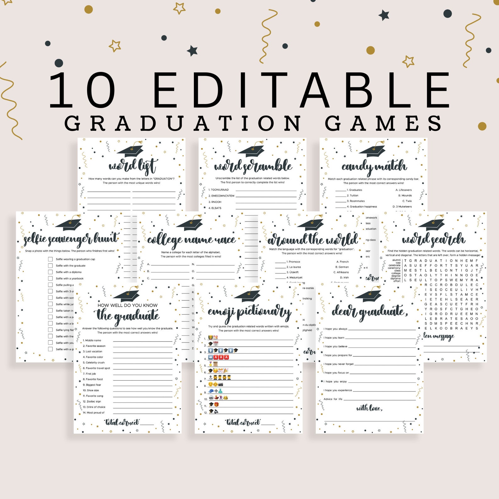 Editable Graduation Games Printable College Grad Party Ideas - Etsy