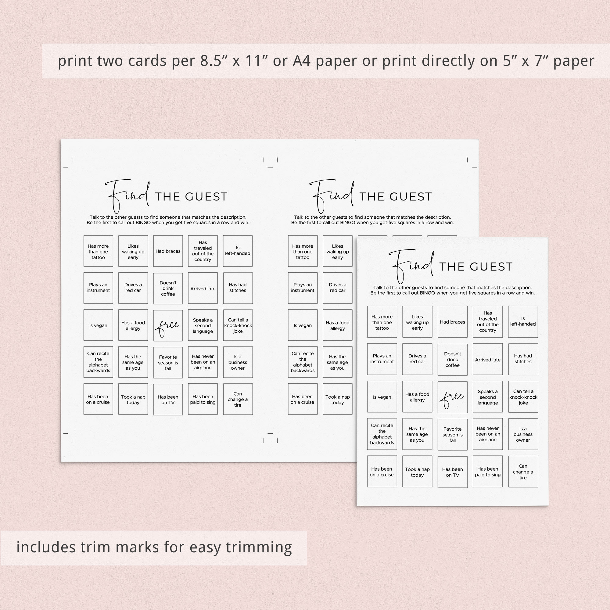 Find the Guest Bingo Printable Fun Birthday Icebreaker Game for Adults ...