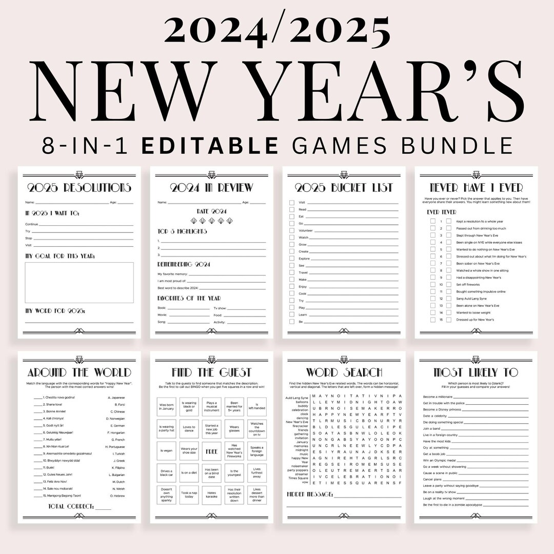 New Years Resolutions for 2025 Gatsby Themed NYE Games Bundle Printable ...