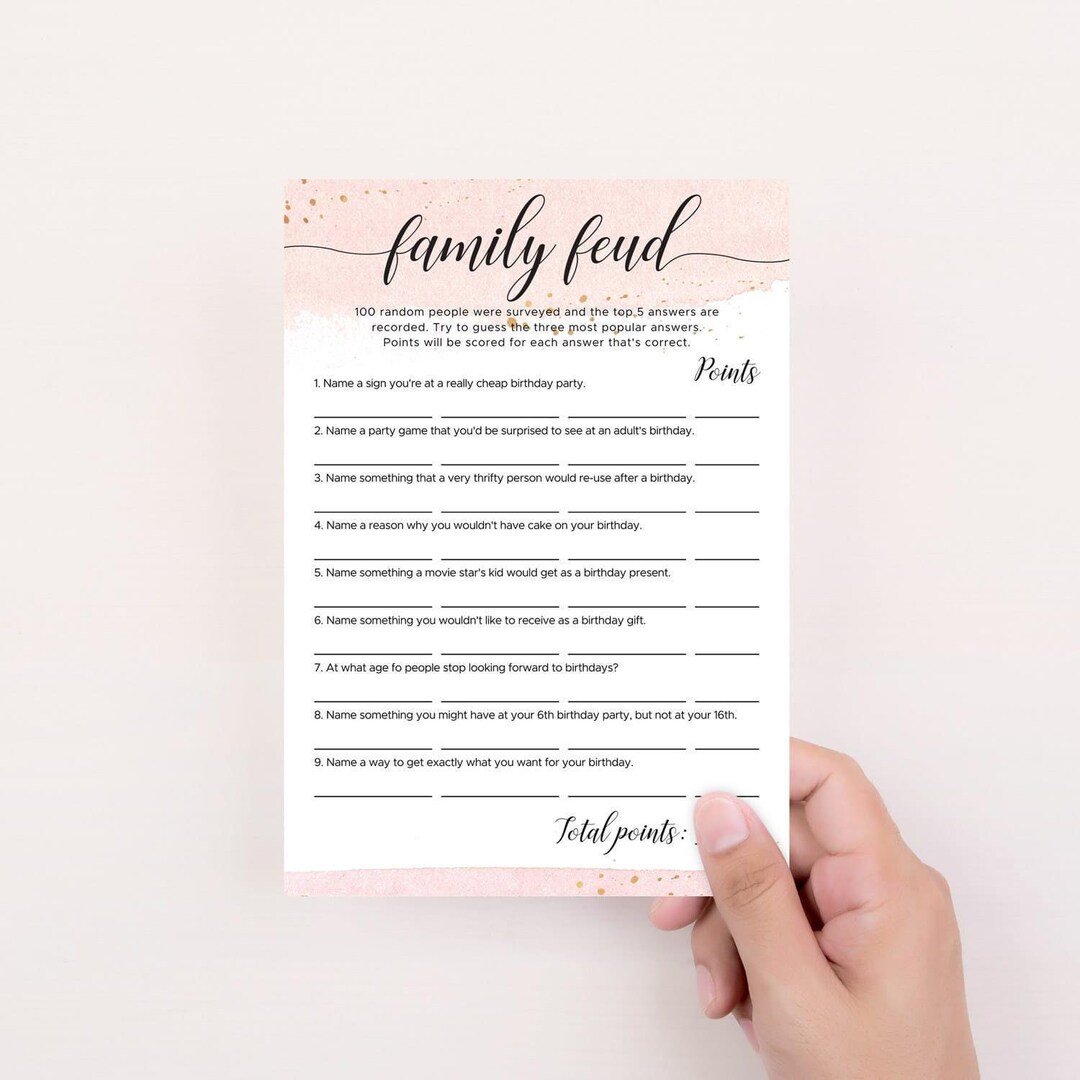 Pink and Gold Birthday Family Feud Game Party Printable (blush ...