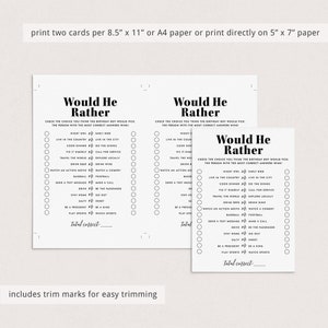 Birthday Would He Rather Game Mens Birthday Party Games Printable Adult ...