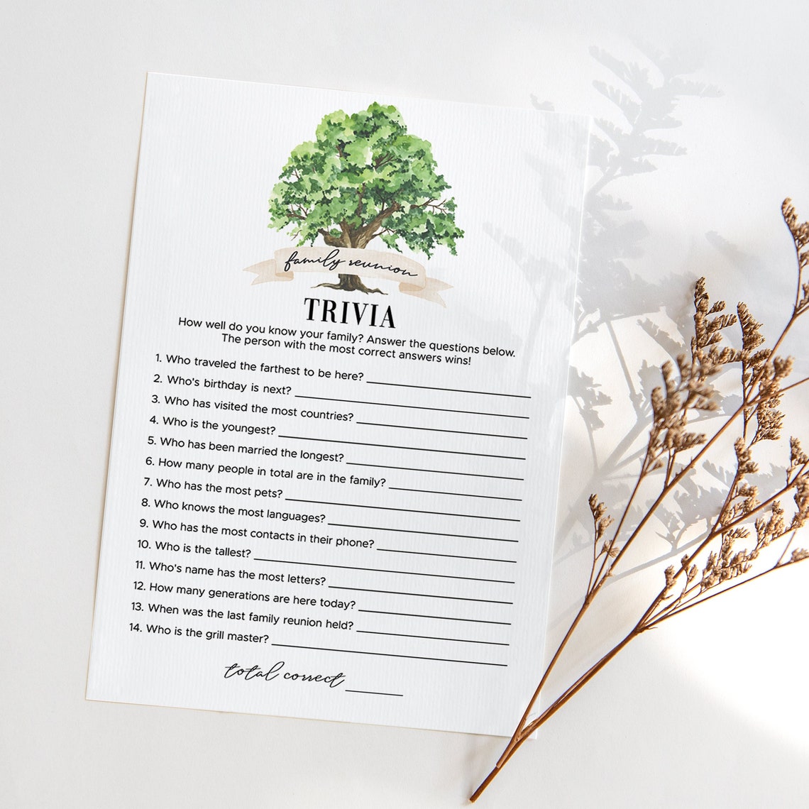 Family Trivia Game Printable Family Reunion Activity Ideas for Groups ...
